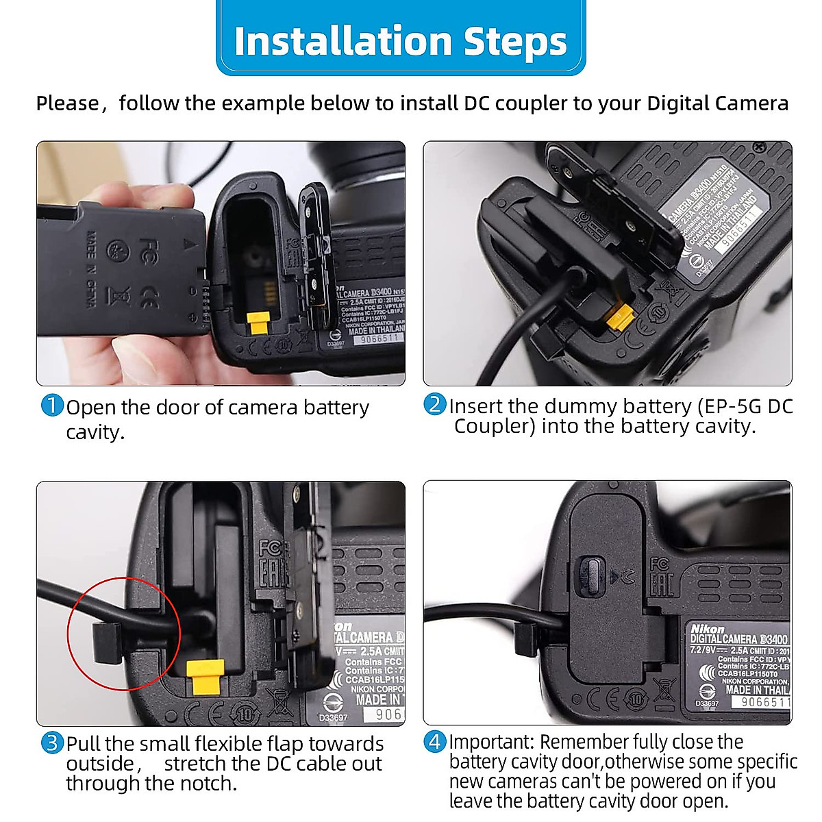 Glorich EP-5G DC Coupler EN-EL25 ENEL25 EN-EL25a ENEL25a Dummy Battery EH-5 AC Power Supply Adapter Power Connector for Nikon Z fc Zfc Z30 Z50, with fully decoded Smart Chip