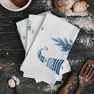 Eucalyptus Leaves Kitchen Towels,Absorbent Microfiber Kitchen Dish Hand Tea Bath Towel,Quick Dry Cleaning Cloth Dishclothes Decorative Sets, Christmas Berries Flower Pinecones Gnomes (1-PC, 18x28)