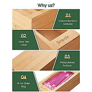 Kootek Ziplock Bag Organizer, 4 Pack Bamboo Food Storage Bag Holders Baggie Organizers Boxes for Kitchen Drawer Suitable for Gallon, Quart, Sandwich, Snack and Variety Size Bags