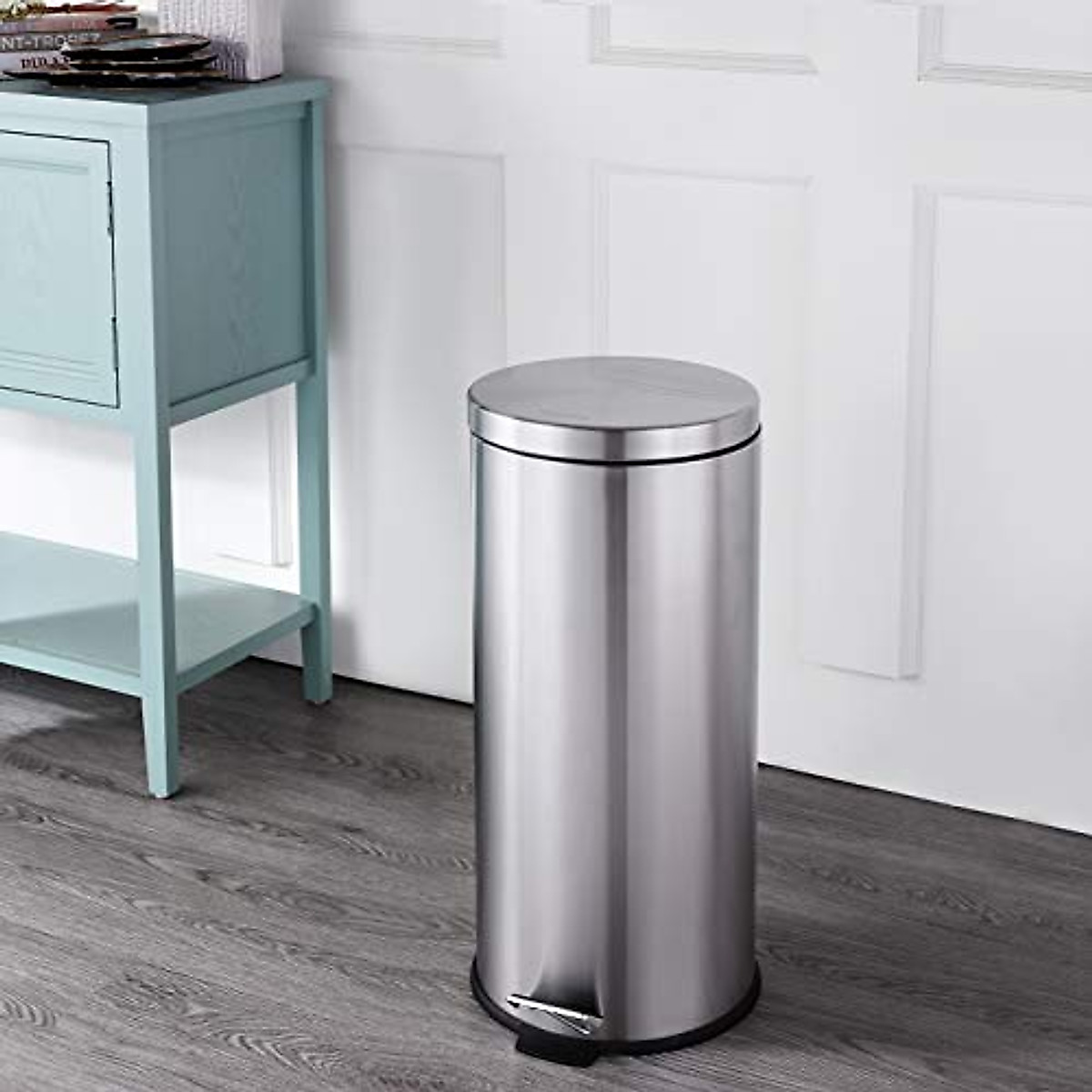 happimess HPM1000A Oscar 8-Gallon Step-Open Trash Can with Free Mini Trash Can, Fingerprint Resistant, Kitchen, Laundry Room, Office, Large: 7.9 Gallons, Small: 1.3 Gallons, Stainless Steel