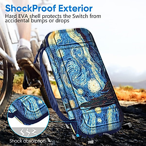 Fintie Carrying Case for Nintendo Switch OLED Model 2021/Switch 2017, [Shockproof] Hard Shell Protective Cover Travel Bag with 10 Game Card Slots & Inner Pocket, Starry Night