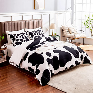 MAST DOO Cow Print Duvet Cover Twin Size, 2 Pieces Cow Bedding Set with 1 Pillowcases & Zipper Ties, Hotel Quality Luxury Aesthetic Black and White Comforter Cover