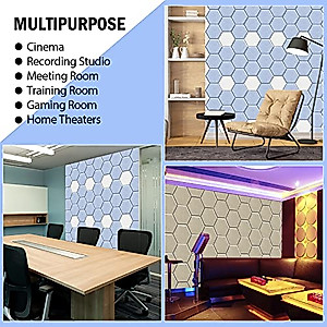 SHJADE Acoustic Panels Hexagon Self-Adhesive, 12 Pack Soundproof Wall Padding, 12" X 10" X 0.4" Absorption Panel Used in Home and Offices(Grey)