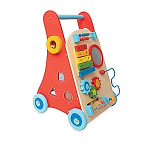 Nuby Wooden Baby Walker with Interactive Features for Early Development, Promotes Walking, Motor Skills, and Creativity