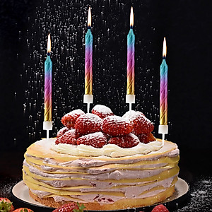 12 Pieces Rainbow Spiral Candle - Gradient Birthday Candles for Kids Adults, Birthday Cake Candles Perfect for Christmas Wedding Theme Party (Purple)