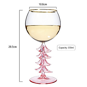 Crystal Winter Tree Stemmed Wine Glass - Pink - 12oz Goblet Bordeaux Gold Rim Colored Glassware, Cheerful Party Festive New Years Cheer for Winter Gift