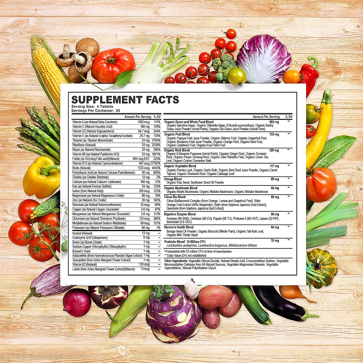 Whole Food Multivitamin for Women - Natural Multi Vitamins, Minerals, Organic Extracts - 120 Tablets