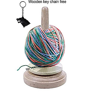 Unique Arts Yarn Holder Handmade - Large Yarn Rolling Holder for Knitting Crocheting Handcrafted - Heavy Duty Natural Beech Wood + Wooden Key Chain Free.
