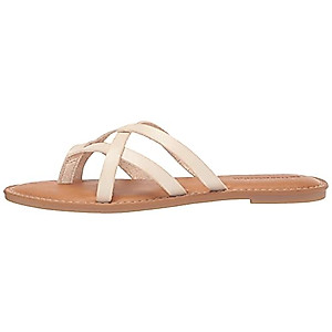 Amazon Essentials Women's Strappy Slide Flat Sandal, Light Beige, 8