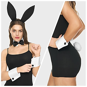 Spooktacular Creations Women Halloween Bunny Costume Accessories with Bunny Ears and Tail Set,Bow Tie, Arm Cuffs for Halloween Cosplay Parties
