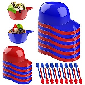 18 Pcs Baseball Helmet Ice Cream Snack Bowl Disposable Taster Spoons 8 oz Mini Cap Bowls Kids Chip Cups for Party Supplies (Blue, Red), 5.31 x 3.35 inches