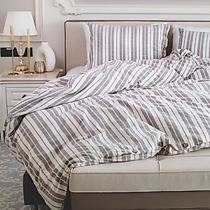 Lavien Home, 100% Natural Cotton Duvet Cover Set King Size, Linen Like Striped, 1 Duvet Cover with 2 Pillowcases, Soft and Easy Care (Milas, King 104"x90")