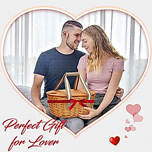 STBoo Wicker Picnic Basket for 2 with Large Insulated Cooler Compartment and Folding Table, Cutlery Service Kits, Willow Hamper Set with Woven Handles for Camping, Outdoor, Christmas, Party(Beige)