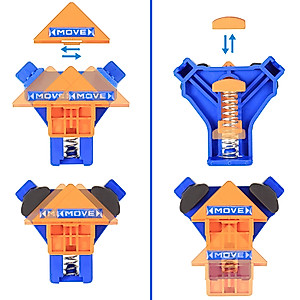 Corner Clamps for Woodworking,90 Degree Right Angle Clamps Set of 4,Woodworking Tools with Work Gloves,Adjustable Spring Loaded Square Clamp for Carpenter,Drilling,Cabinets,Photo Framing Blue
