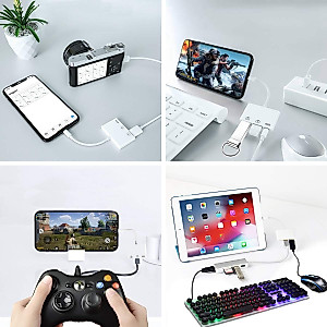Lightning to USB3 Camera Adapter,rosyclo Apple MFi Certified 3 in 1 USB 2.0 Female Cable OTG Adapter with Charging Port,Compatible with iPhone12/11/11Pro/X/8/7/6/iPad,USB Drive,MIDI Keyboard,Mouse