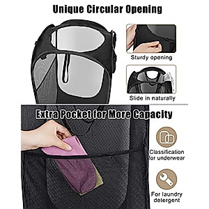 2 Pcs Strong Mesh Pop-up Laundry Hamper, Quality Laundry Basket with Durable Handles Solid Bottom High Carbon Steel Frame, Easy to Open and Fold Flat for Storage(Black)