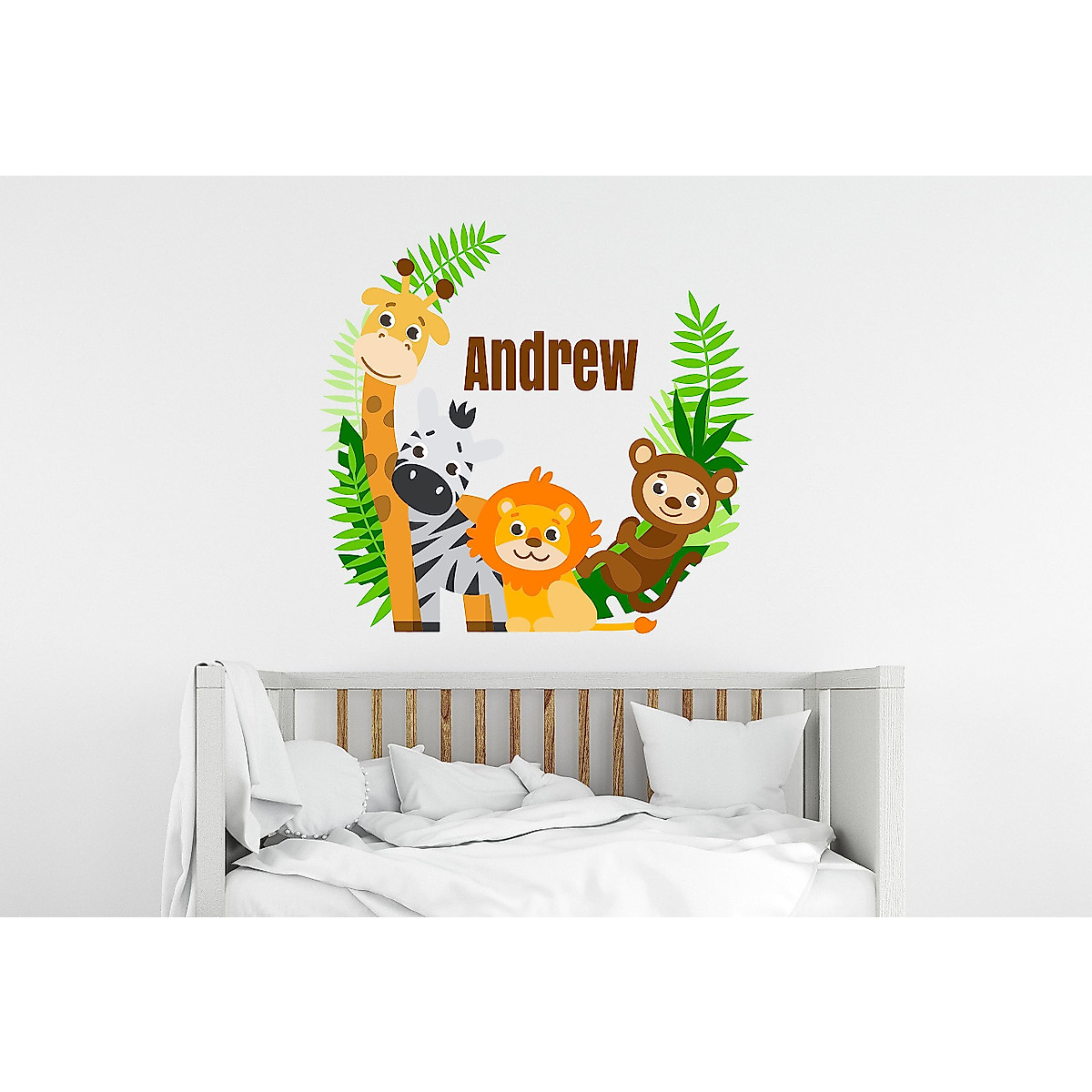 Jungle Animals Custom Name Wall Decal - Baby Safari Animals Series Theme Wall Art Decal - Wall Decal for Nursery Bedroom playroom Decoration (Wide 15"x13" Height)