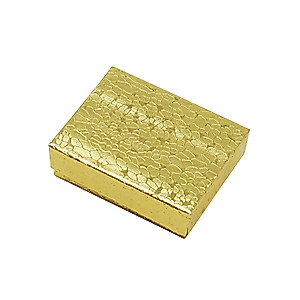Mooca 100 Pcs Cotton Filled Cardboard Paper Gold Jewelry Box Gift Case #11, 2 1/8 x 1 5/8 x 3/4 Inches, Gold Color