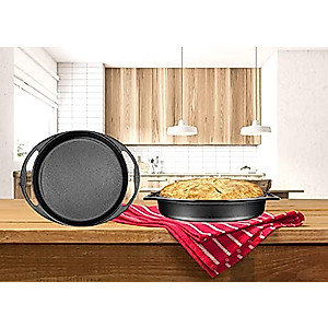 Bruntmor Double Handled non-Stick Enameled Black Cast Iron Round Tarte Tatin Dish Pan Mini Roasting Dish, Baking Pie Pan, Pastries & Quiches, Hand washing, Easy to clean