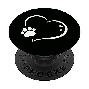 Cute Paw Print With Hearts Dog Mom On Black Background PopSockets Swappable PopGrip