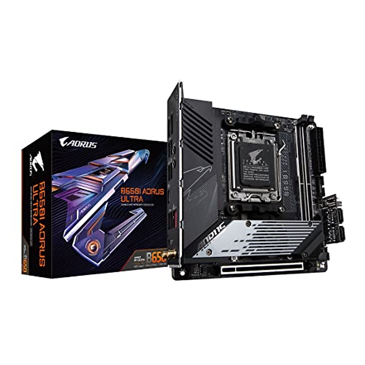 GIGABYTE B650I AORUS Ultra (AM5/ LGA 1718/ AMD/ B650/ Mini-ITX/ 5-Year Warranty/ DDR5/ PCIe 5.0 M.2/ PCIe 5.0/ USB 3.2 Gen2X2 Type-C/Wi-Fi 6E/ Intel 2.5GbE LAN/Q-Flash Plus/EZ-Latch/Motherboard)