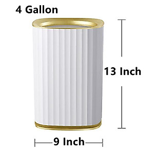 Happiness Decoration Plastic Garbage Can 4 Gallon Small Wastebasket Slim Garbage Can Square Trash Can for Kitchen, Bathroom, Bedroom, Home Office, Outdoor, Dorm Room (White-Gold)