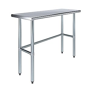 18" X 48" Stainless Steel Table with Open Base Table | Commercial & Residential Kitchen Laundry Garage Utility Bench | NSF Metal Prep Table