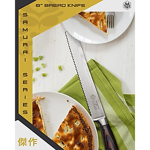 KESSAKU Serrated Bread Knife - 8 inch - Samurai Series - Razor Sharp Kitchen Knife - Forged 7Cr17MoV High Carbon Stainless Steel - Wood Handle with Blade Guard