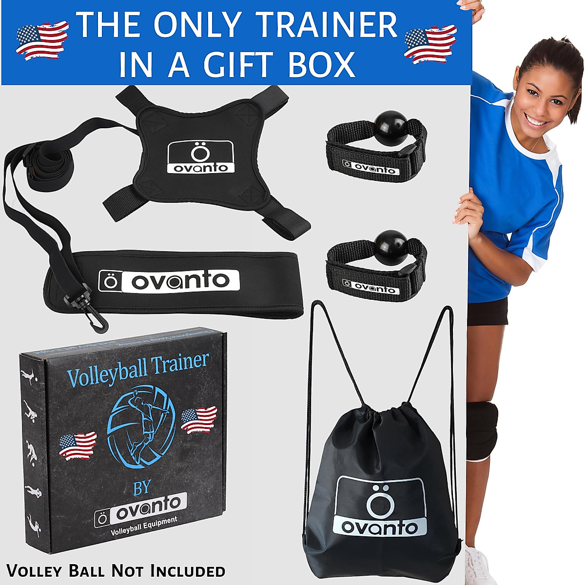 OVANTO Volleyball Training Equipment Aid – Solo Adjustable Volleyball Equipment in 4 Styles to Serve, Spike, Set and Pass Like a Pro - Gift for Beginners & Experts
