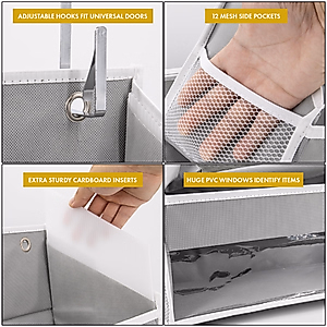 HOMELUX THEORY 2PC Heavy Duty Over the Door Organizer 55x14x6.7, 6 Large Front & 12 Mesh Pockets, Hanging Storage Closet Door Organizer for Bedroom, Bathroom and Baby Nursery Storage (Dark Gray)