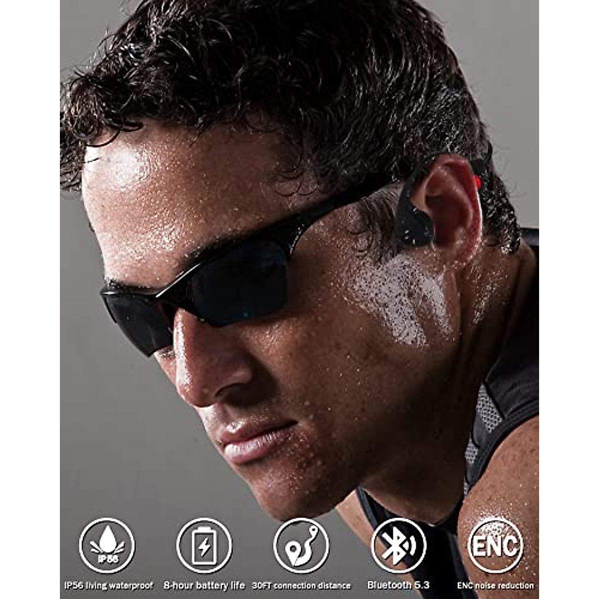 maonple Bone Conduction Headphones, Open-Ear Bluetooth 5.3 Sport Earphones IP56 Waterproof Sweatproof Wireless Headset with Microphone for Workout Running Gym Cycling X1