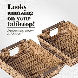 American Atelier Water Hyacinth Wicker Basket with Handles | 2Pack Square Woven Wicker Storage Baskets with Builtin Carry Handles | Laundry Storage or Pantry Bin | Natural Weave | American Atelier