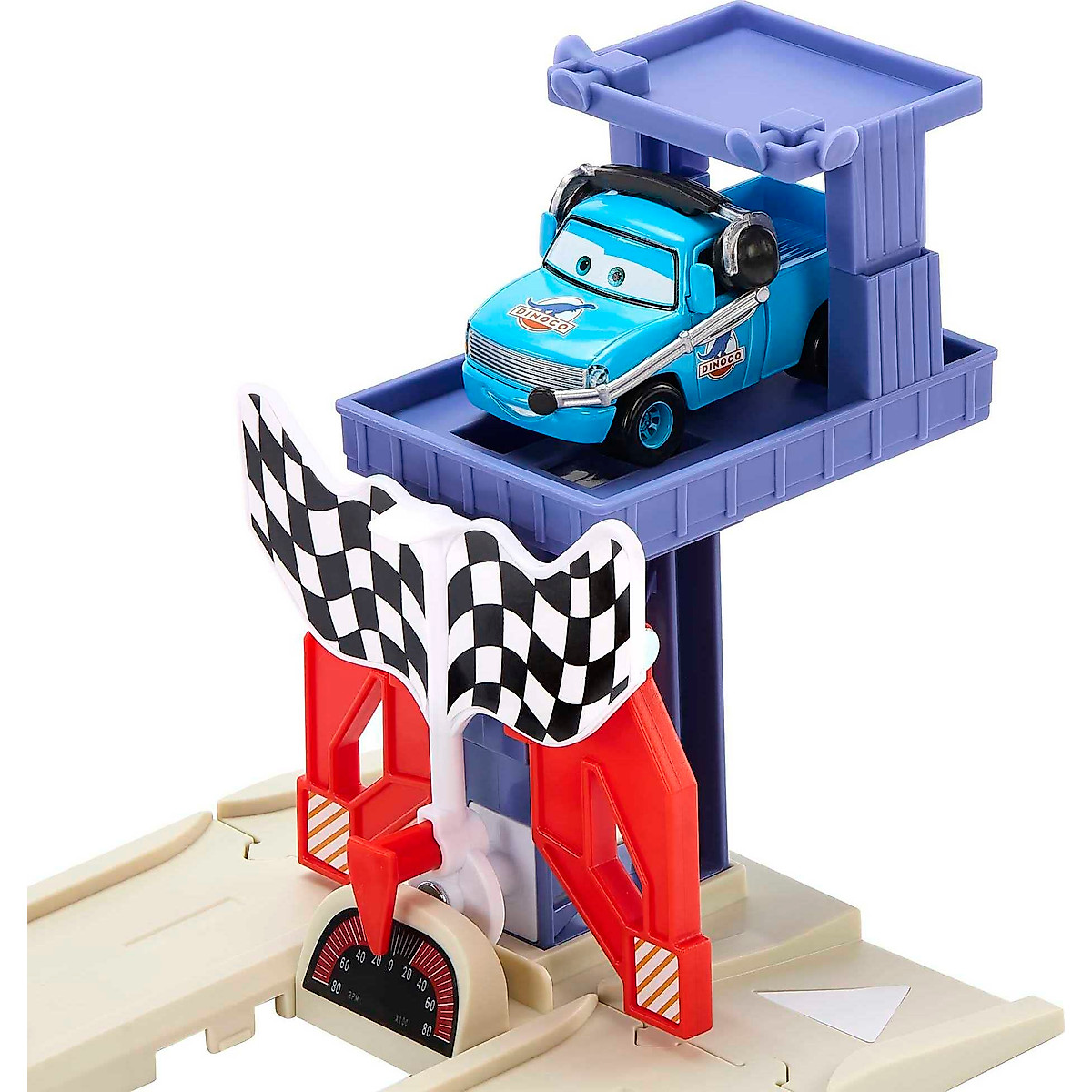 Disney Cars Toys, Cars On The Road, Salt Flats Super Speed Playset, Includes Super Speed Mater and Sarah Coggs Pitty
