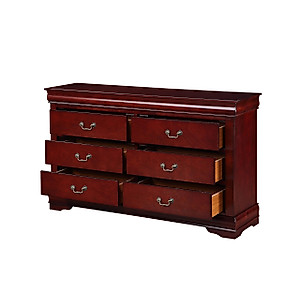 Acme Louis Philippe Rectangular Wood 6-Drawer Dresser in Cherry