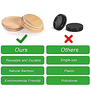 Oui Yogurt Jar Lids, 4 Pack Oui Lids, Reusable Natural Bamboo Wood Lids for Oui Yogurt Jars with Silicone Rings Tight Seal (Jars Aren't Included)