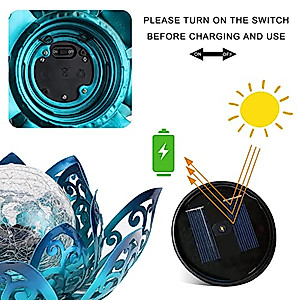 Afirst Solar Lights Outdoor, Lotus Lamp Garden Decor Metal Crackle Glass Solar Lantern Decorative Waterproof Tabletop Landscape Path Light LED Table Light for Patio,Lawn,Walkway,Tabletop,Pathway