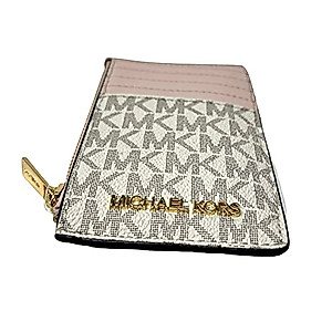Michael Kors Jet Set Travel Top Zip Card Case Wallet Coin Pouch Powder Blush Multi Brown