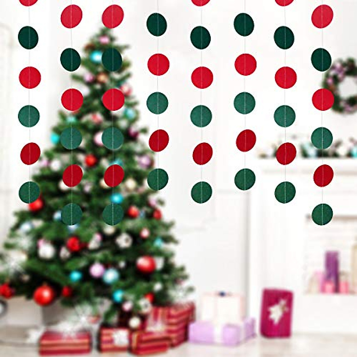 4 Pack 40ft Red Green Paper Garland Circle Dot Party Banner Hanging Streamer Bunting Banners Backdrop Background Decor for Christmas Holiday New Years Wedding Birthday Baby Shower Party Supplies