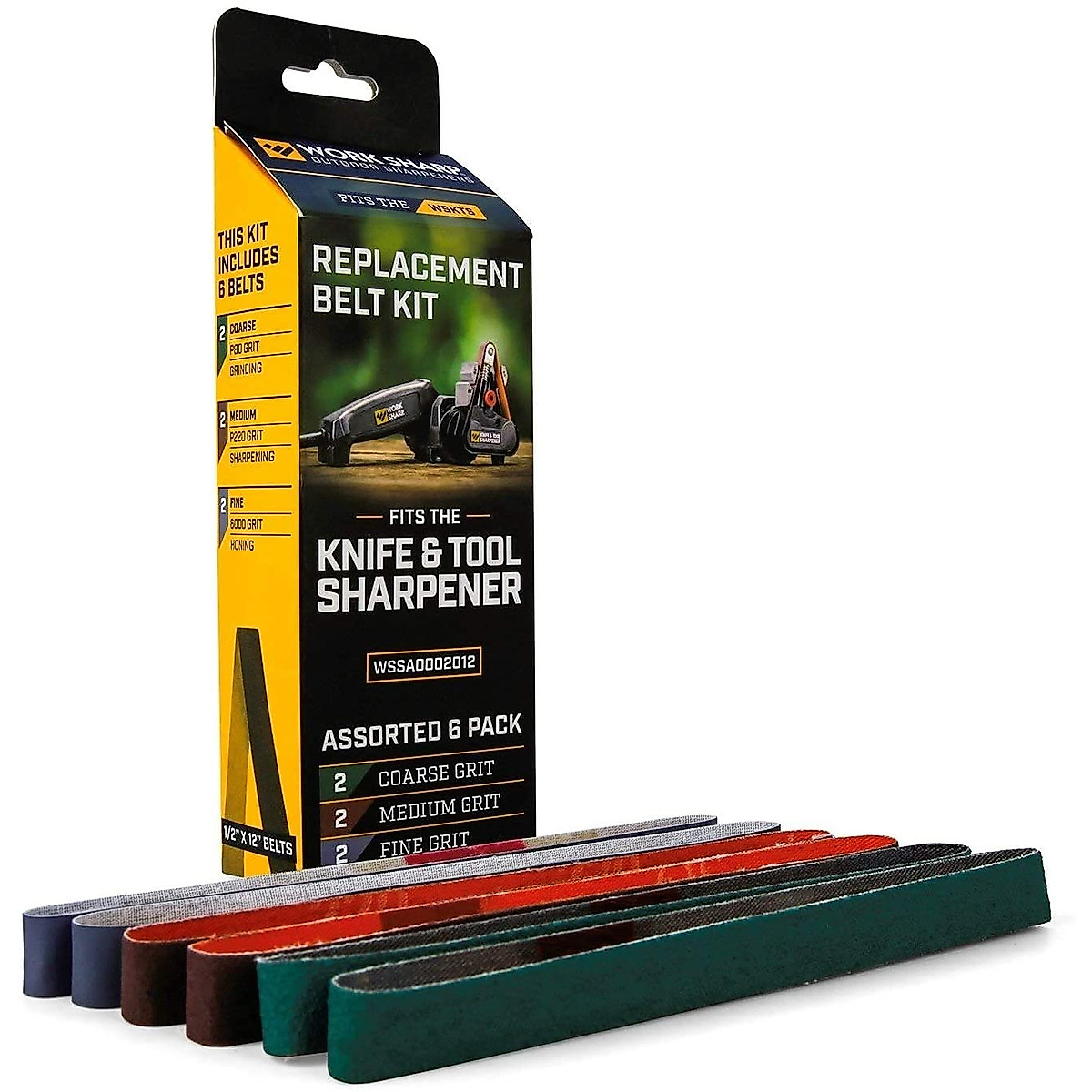 Work Sharp Replacement Abrasive Belt Kit, Assorted Grits (P80, P220, 6000) Official Replacement Belt Kit for KTS Models (Pack of 6)