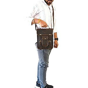 URBAN DEZIRE Men's Genuine Leather Small Messenger Satchel iPad Tablet Bag 11 inch compatible with Apple product