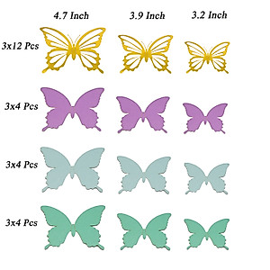 Menoeceus 72 Pcs 3D Butterfly Wall Decor Gold Butterfly Decorations Double Layer Removable Butterfly Wall Stickers for Birthday Wedding Party Cake Kids Room Decor DIY Gift