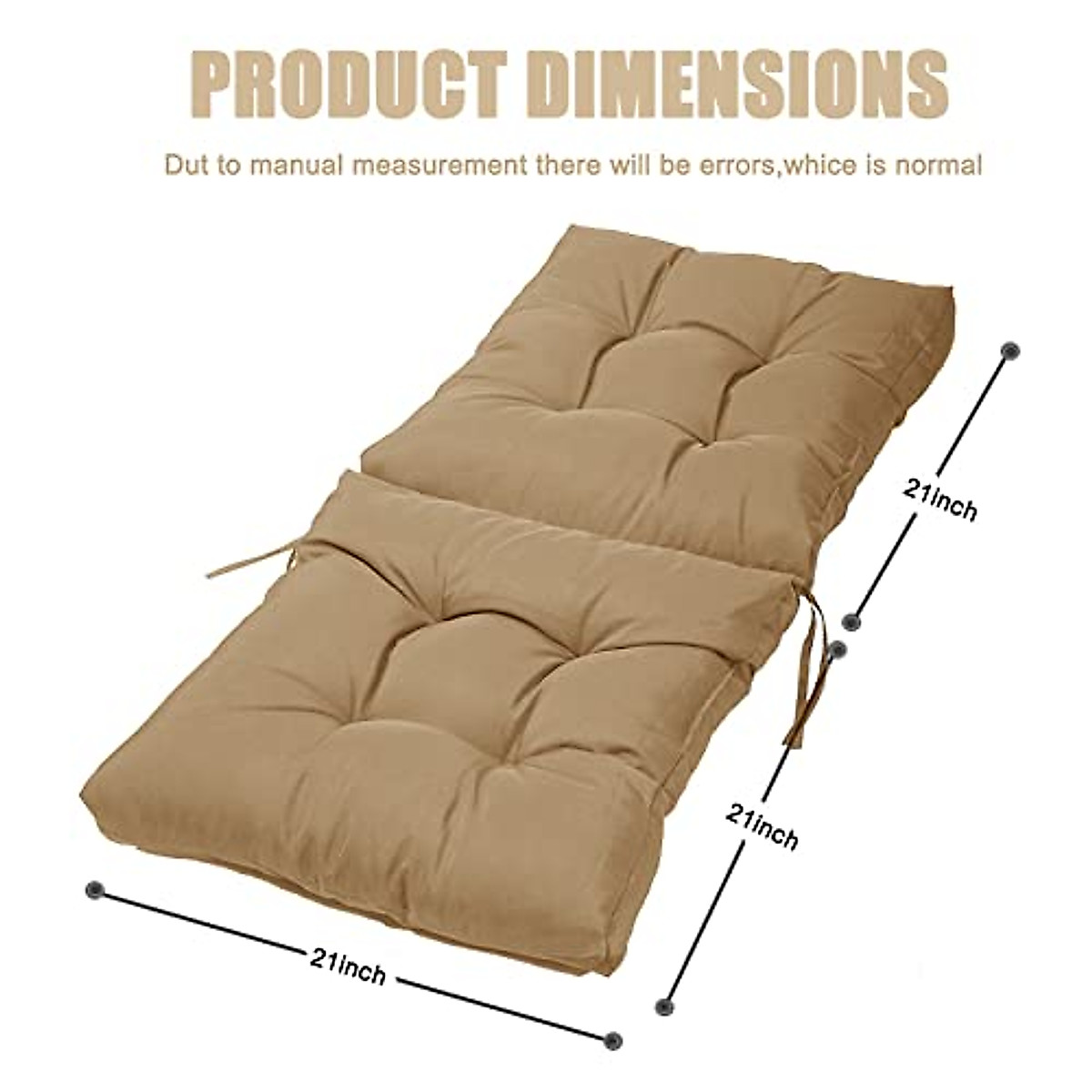 SEAHOME Waterproof Outdoor Seat Back Chair Cushion, Spring/Summer Seasonal All Weather Replacement Cushions, Tufted Pillow Rocking Chair Cushion Indoor,High Back Cushion with Ties (Khaki)
