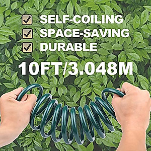 FUNJEE Heavy-Duty EVA Coil 10 ft Garden Hose with 3/4" GHT Solid Brass Fittings, Water Hose with Brass Connectors (10FT, Green)