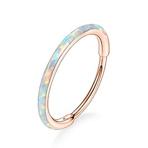 AROWRO Helix Rook Conch Earrings Sleeper Earring Nose Hoop Opal 316L Surgical Steel 12mm Rose Gold Cartilage Daith Tragus Piercing Jewelry Septum Clicker