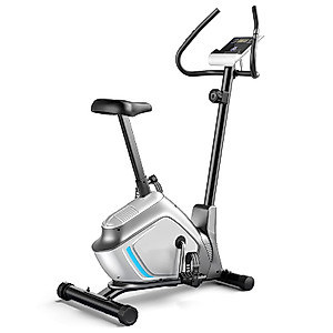 Goplus Magnetic Stationary Upright Exercise Bike, Indoor Cycling Bike w/ 8-level Resistances, LCD Monitor, Pulse Sensor, Pad Holder, Workout Circuit Fitness Bike for Home Cardio Training