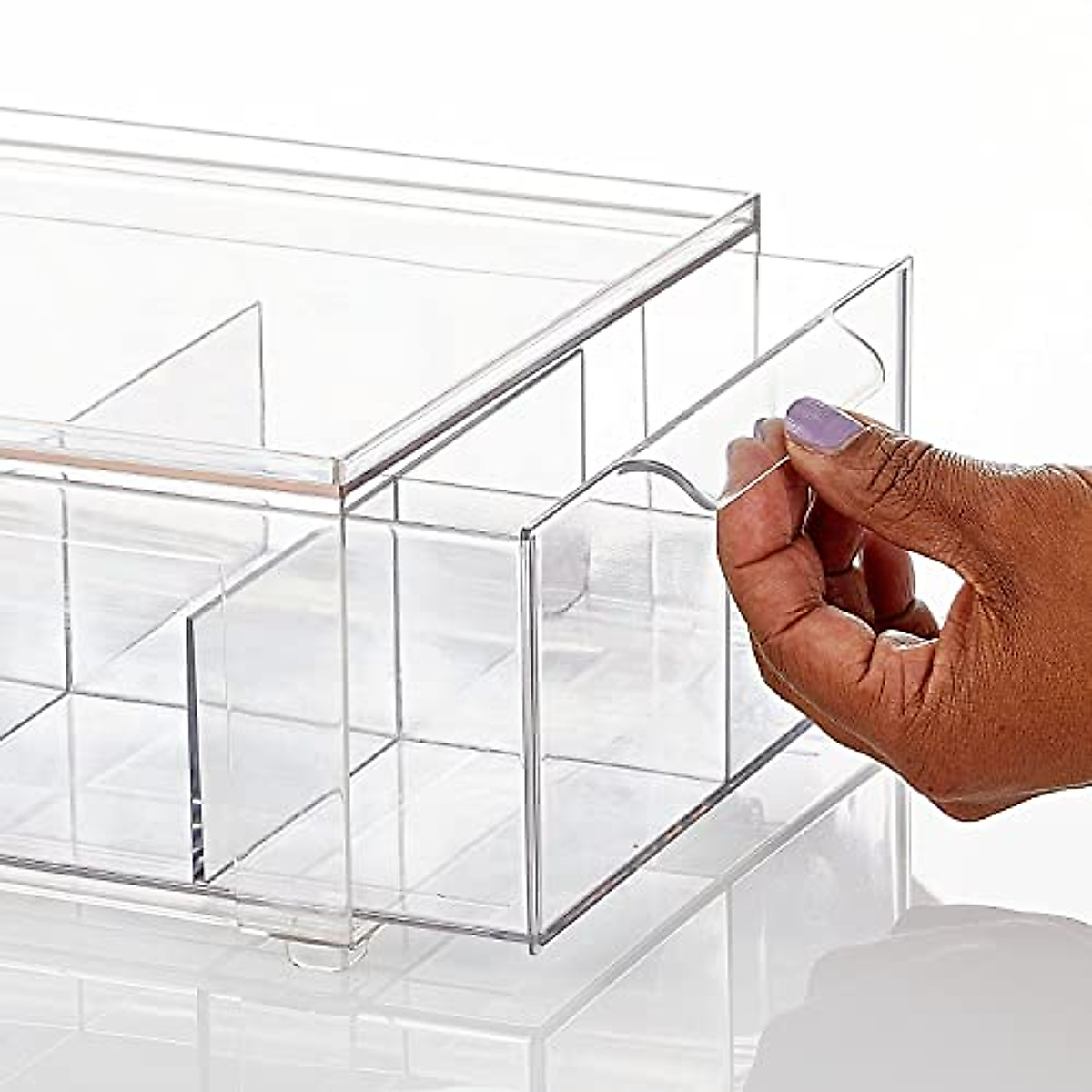 mDesign Plastic Kitchen and Pantry Organizer with Divided Drawer - Stackable Bin with 8 Sections for Tea and Snack Food - Perfect for Organizing Cabinet, Fridge - Lumiere Collection - 2 Pack - Clear