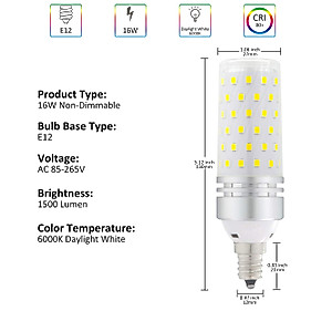 E12 LED bulbs, Candelabra LED Bulbs 100 Watt Equivalent,Daylight White 6000K, LED ceiling fan light bulbs,1500lm, Non-Dimmable LED light bulb, LED Chandelier Bulbs for Ceiling Fan,Home Lighting,4 Pack
