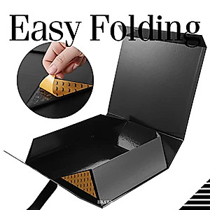 BLK&WH Extra Large Gift Box with Ribbon 16.3x14.2x5 Inches, Large Black Gift Box with Lid for Presents, Groomsman Proposal Box, Big Gift Box for Clothes and Large Gifts(Glossy Black)