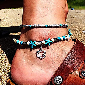 Softones Blue Starfish Turtle Anklet Multilayer Charm Beads Sea Handmade Boho Anklet Foot Jewelry for Women
