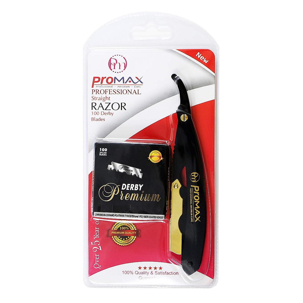 Professional Barber Straight Edge Razor - Salon Quality Cut Throat Shavette, Straight Razor Blade for Barber, Matte Black Straight Razor-160-10048PHBG- (Plain Handle Black And Gold)